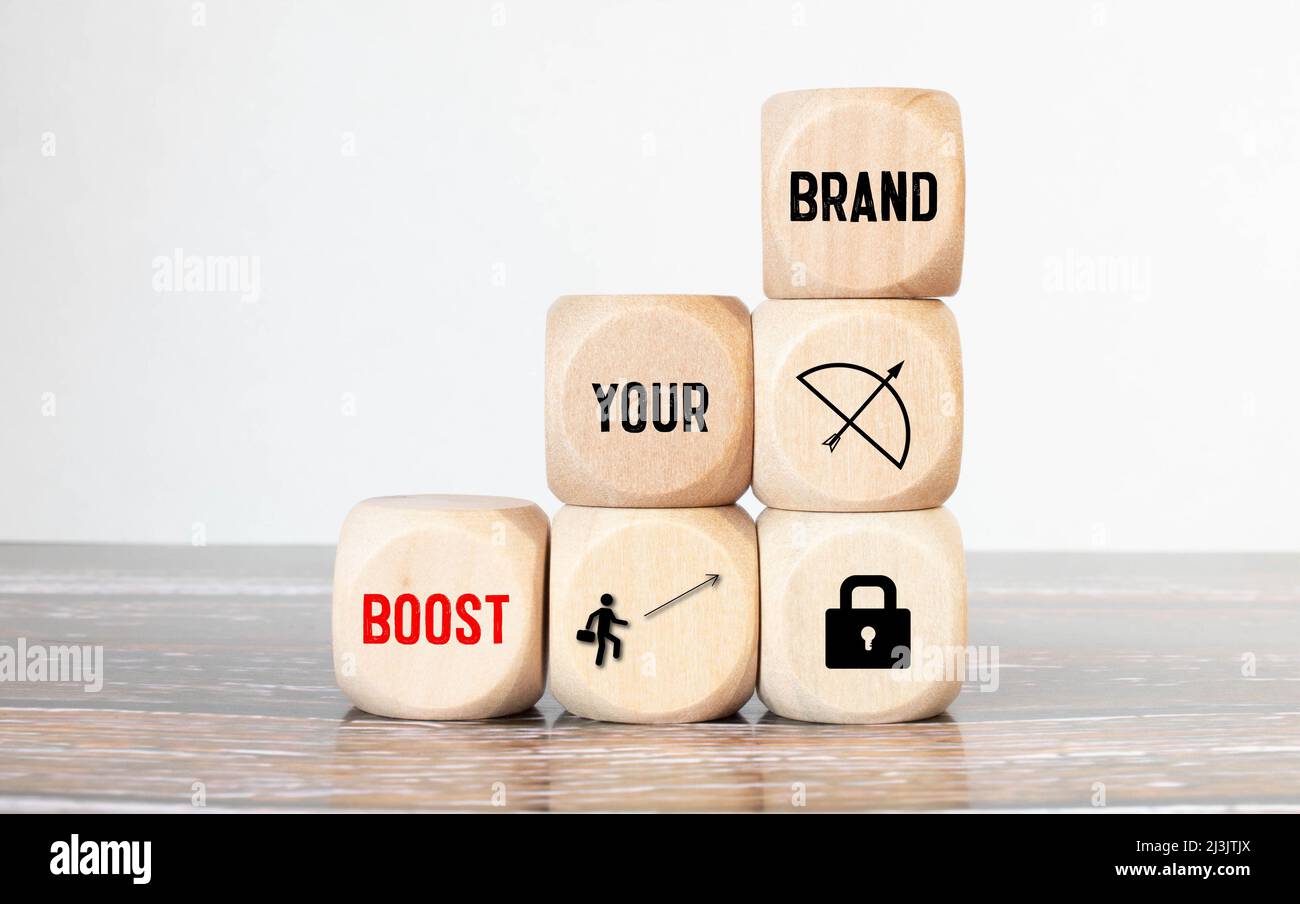 boost your brand - word abstract in vintage letterpress wood type ...