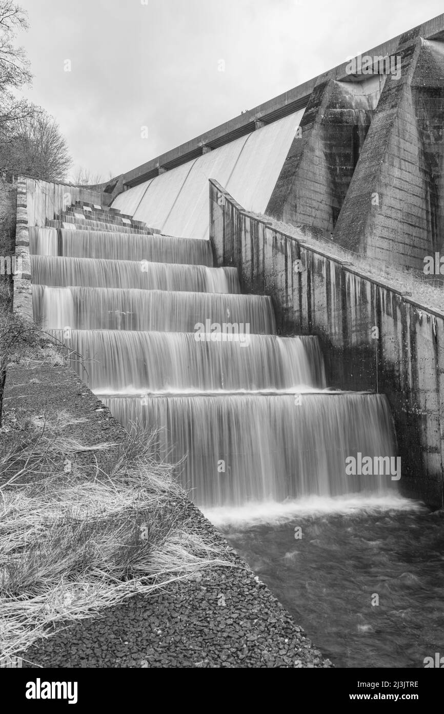 Long exposure of the waterfalls flowing over Wimbleball dam in Somerset ...