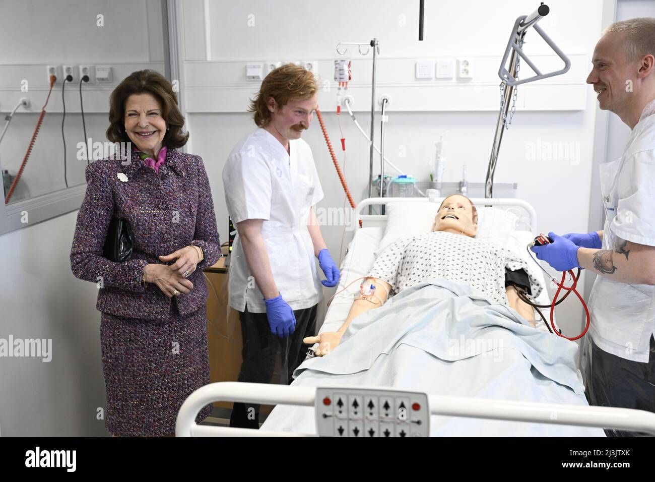 King Carl Gustaf and Queen Silvia visit Ostersund hospital in Ostersund, Sweden on April 08 ...