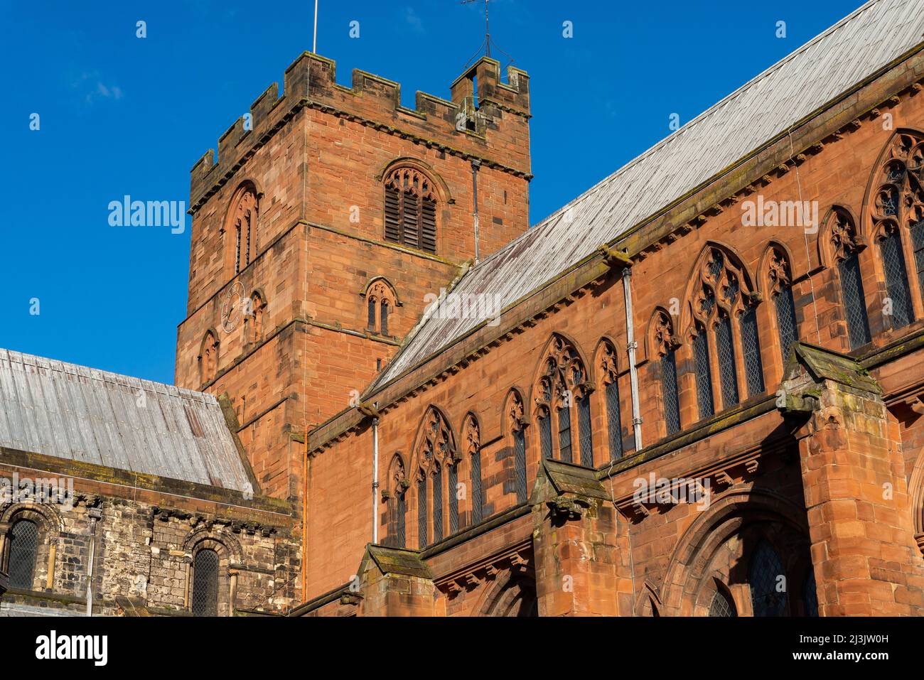 Exterior of old Cathedral in a town center on a beautiful Spring ...