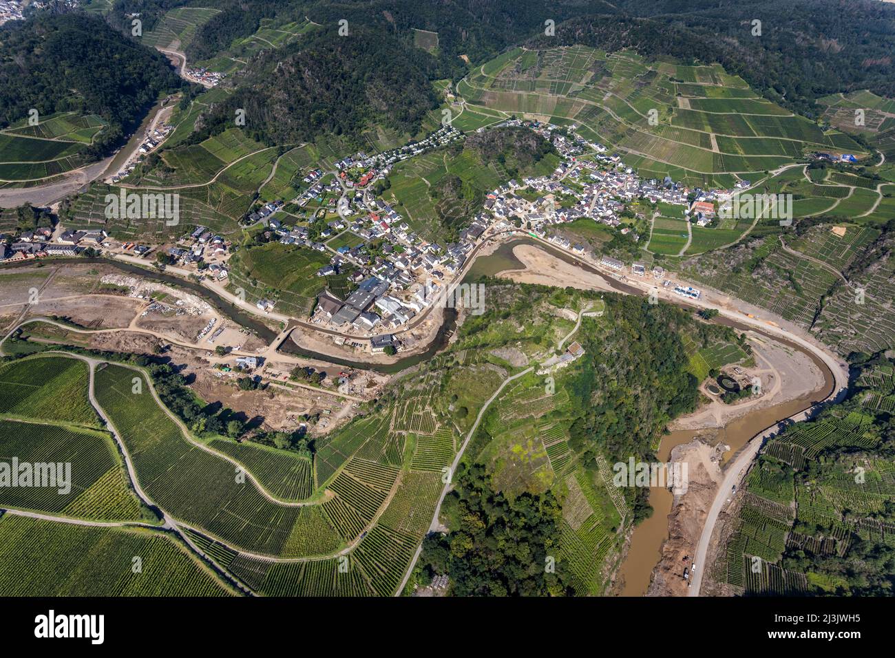 Aerial photograph, flooded area at the river Ahr in the district of ...