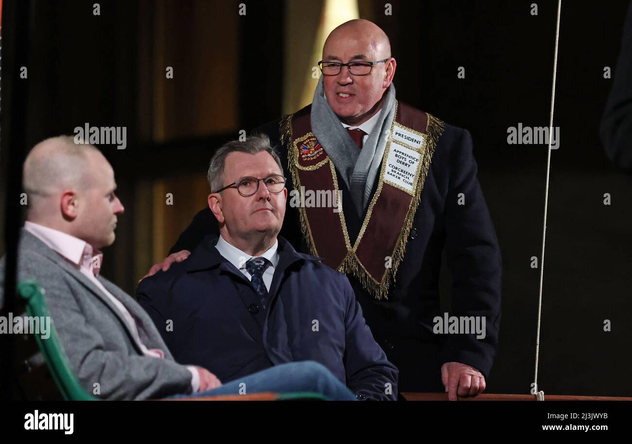 (Left-right) Jamie Bryson, DUP leader Sir Jeffrey Donaldson and Roy ...