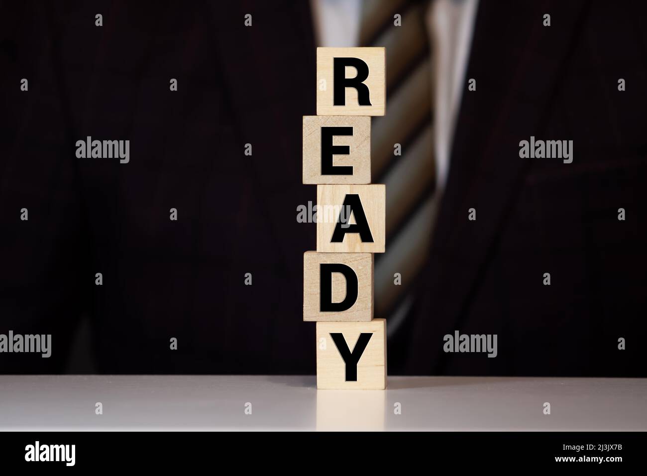 READY word written on wood block, business block Stock Photo - Alamy