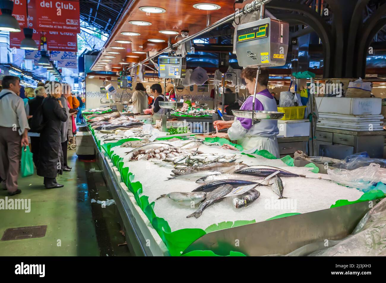 Barcelona, Spain - June 8, 2011: Fresh fish on ice at La Boqueria ...