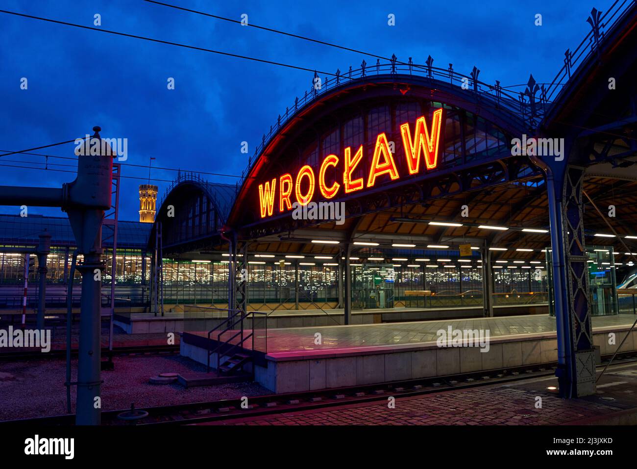 Platform of Wroclaw Glowny railway station at dusk Stock Photo - Alamy