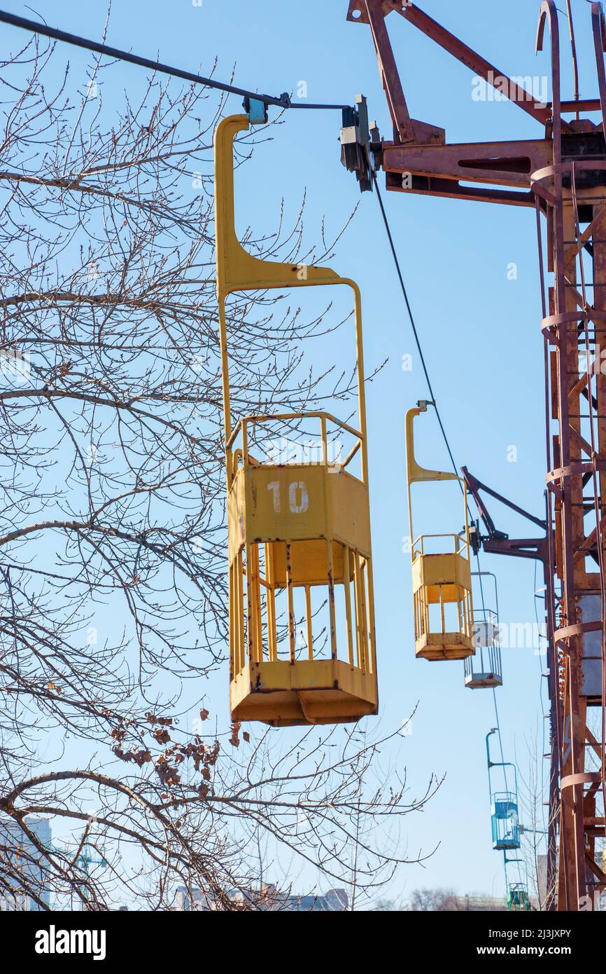 Old cable car in Dnepropetrovsk. Cableway equipment and mechanisms ...