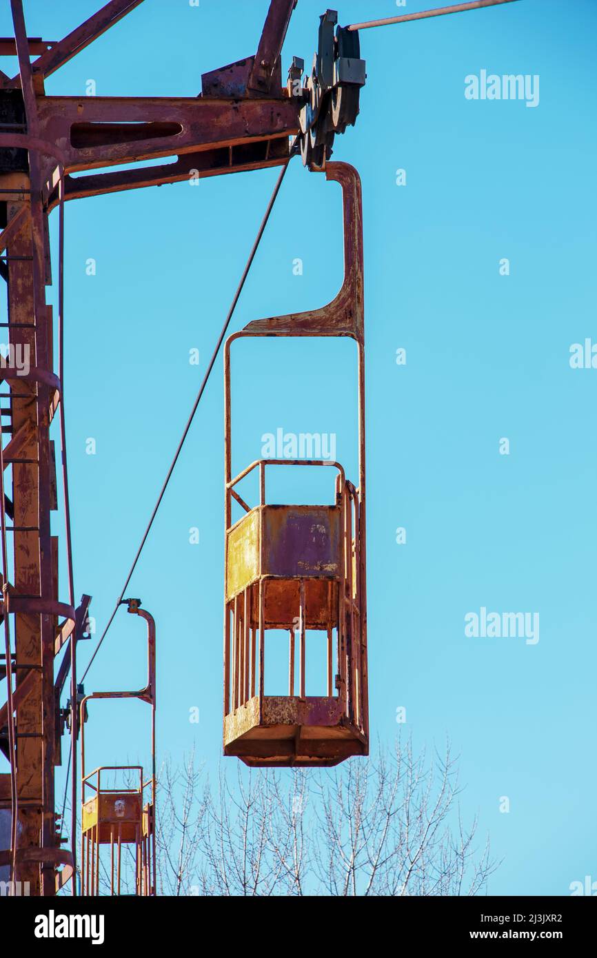 Old cable car in Dnepropetrovsk. Cableway equipment and mechanisms ...