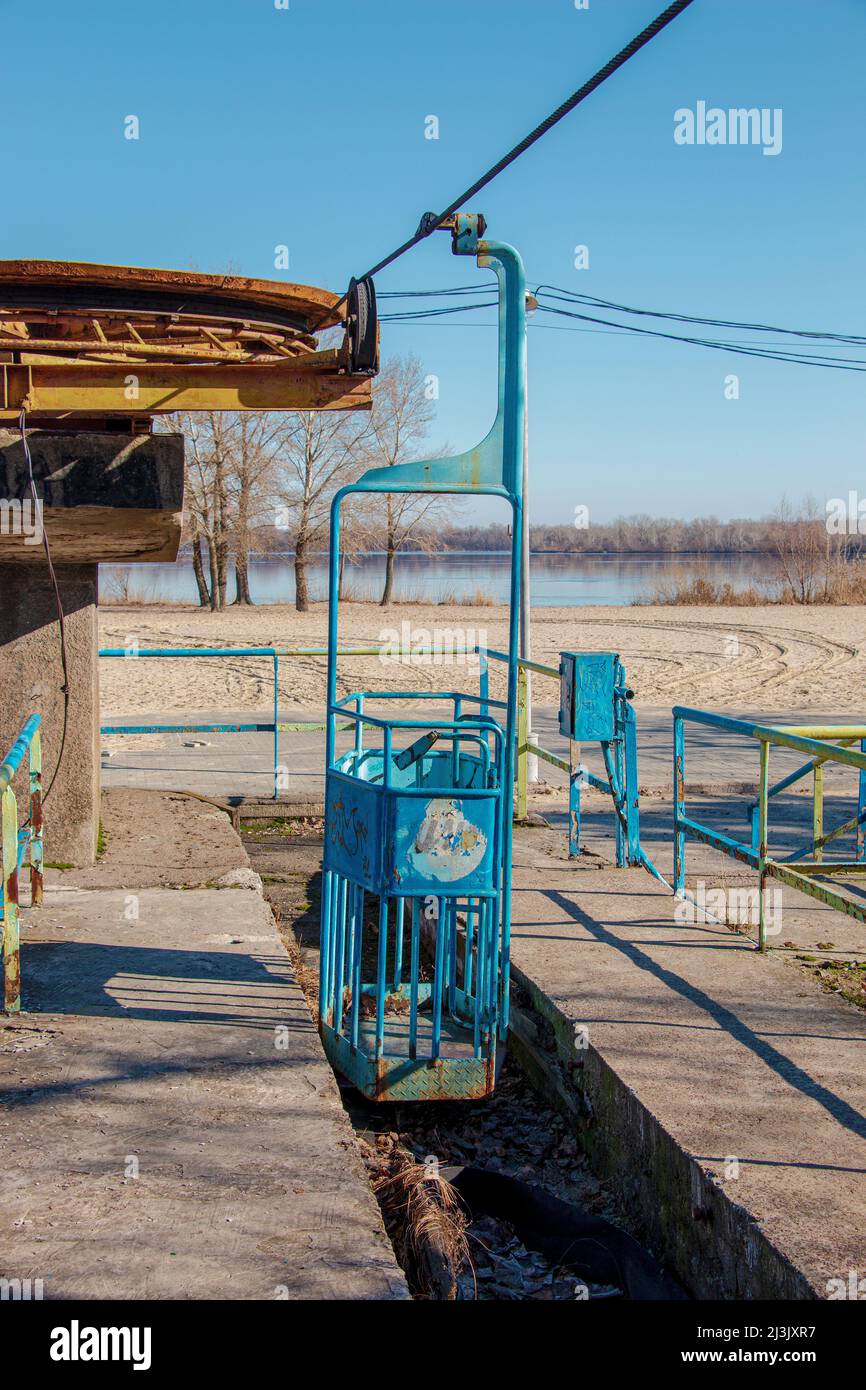 Old cable car in Dnepropetrovsk. Cableway equipment and mechanisms ...