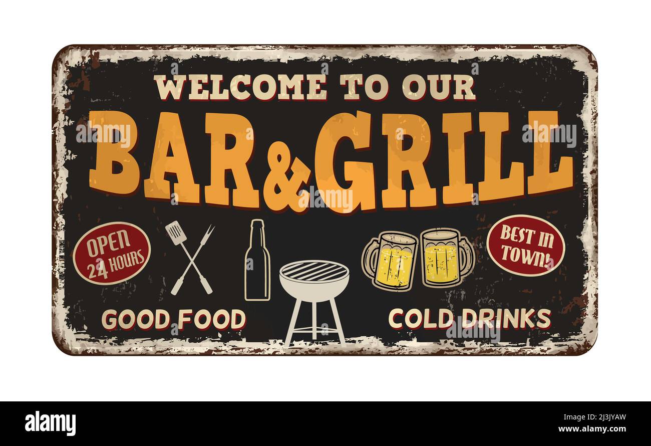 Sign on grill bar Cut Out Stock Images & Pictures - Alamy