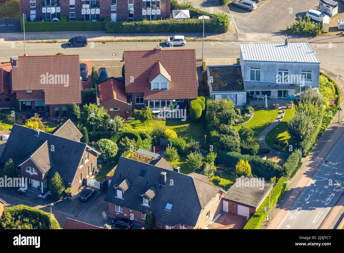 Aerial view. Single-family house, home ownership, own plot, dream house ...