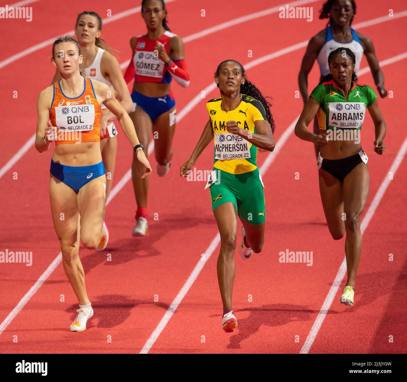 Femke Bol, Stephenie Ann McPherson and Aliyah Abrams competing in the ...