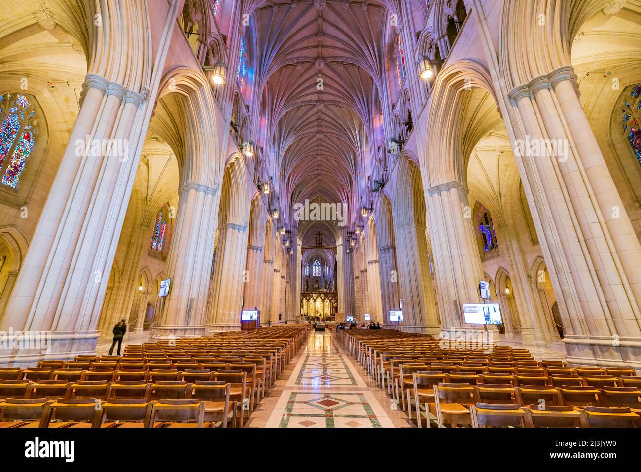 Interior view of the Washington National Cathedral at Washington DC ...