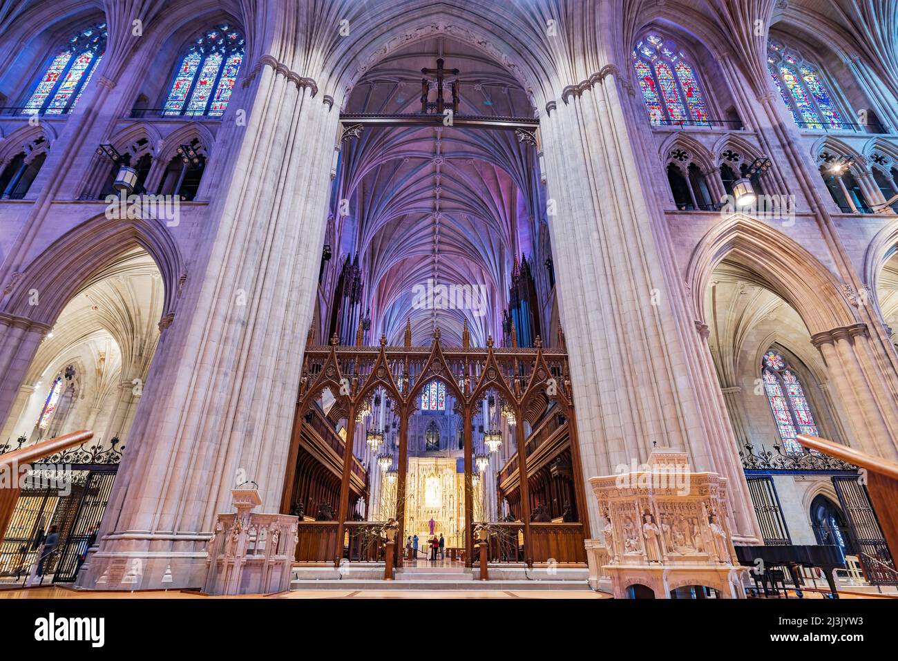 Interior view of the Washington National Cathedral at Washington DC ...