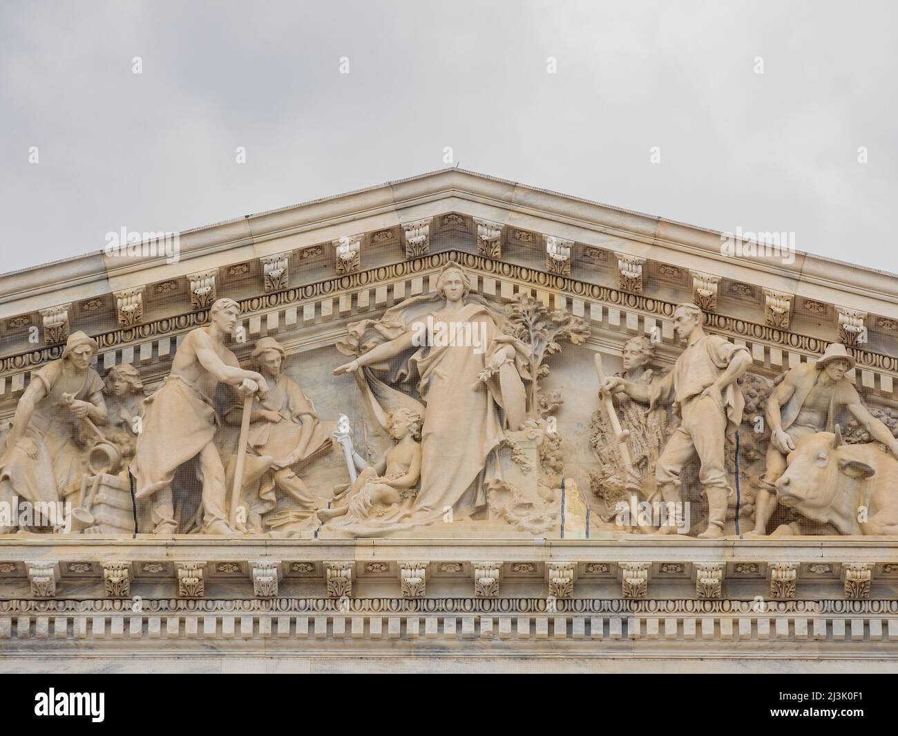 Close up shot of the statue of the United States Capitol at Washington ...