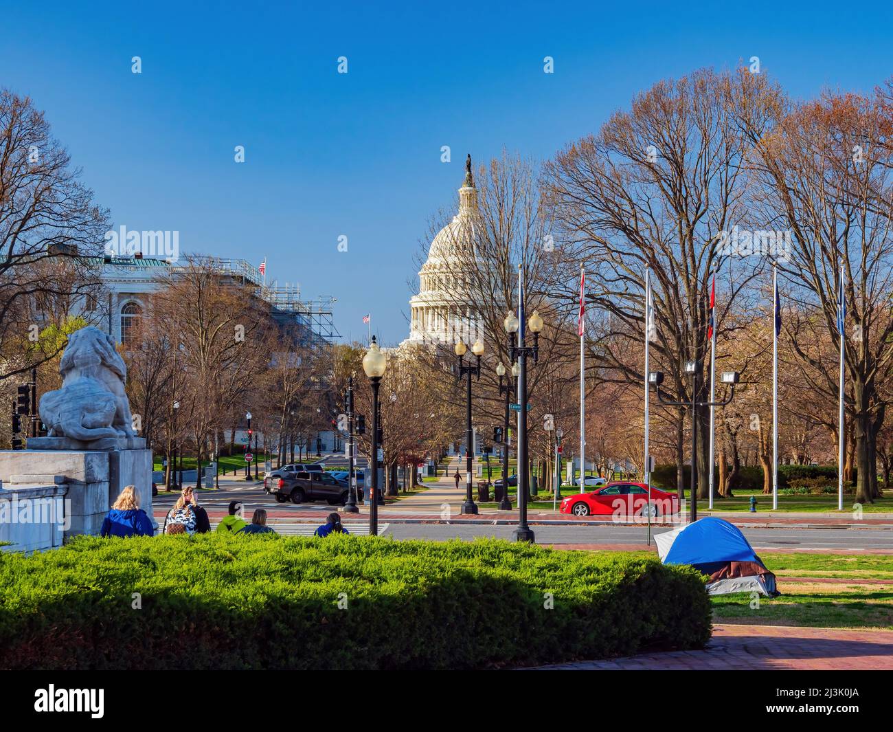 Sunny view of some homeless tent in front of the Union Station at ...