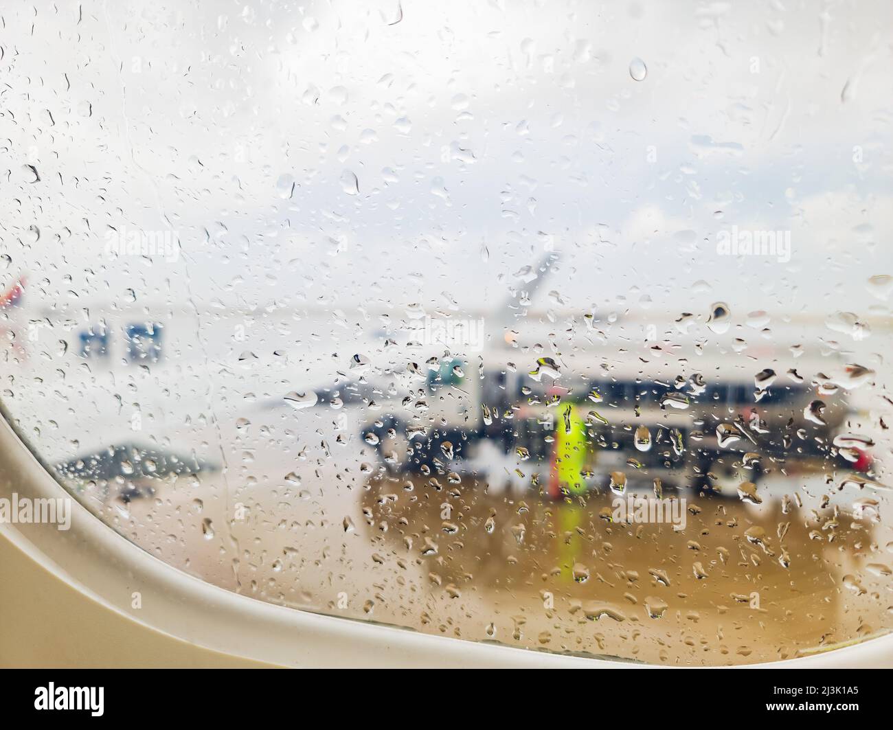 Close up shot of some water drops in an airplane at Washington DC Stock ...