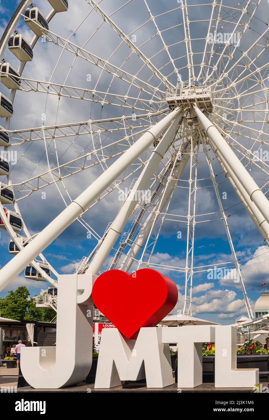 La Grande Roue de Montreal ferris wheel and 'I love Montreal' sign, Old ...