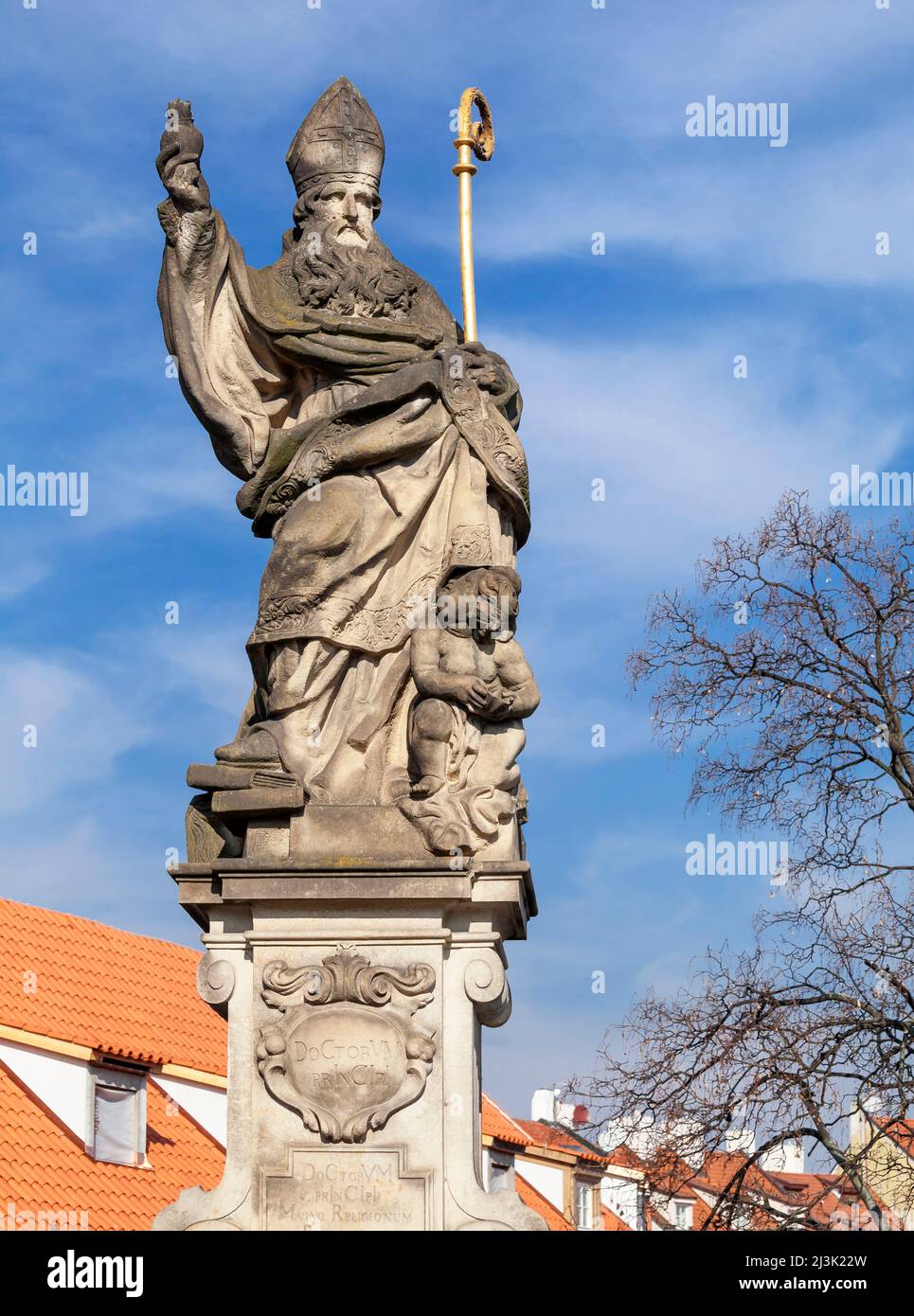 Statue of St. Augustinus on the Charles bridge in Prague Stock Photo ...