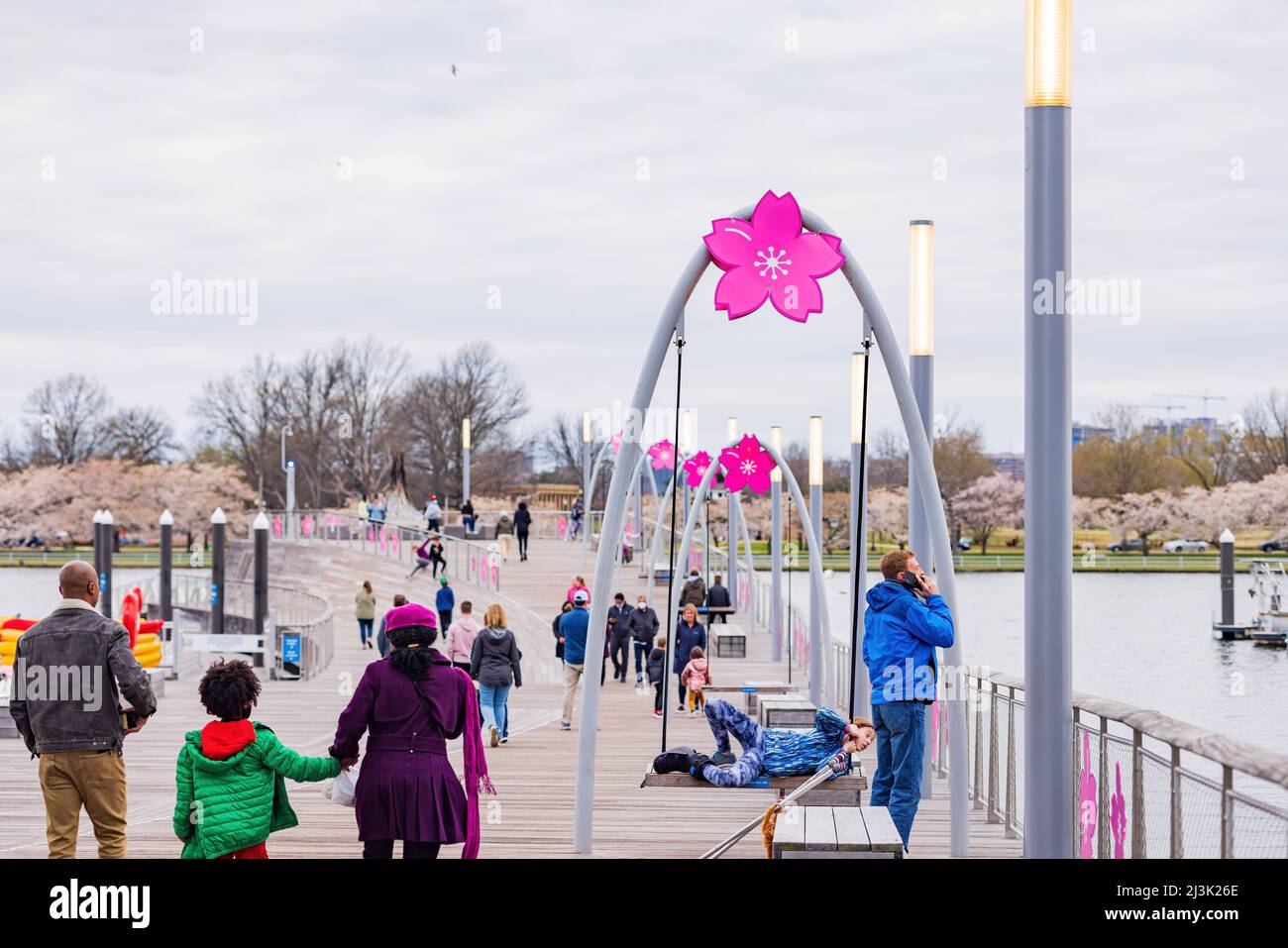 Washington DC, MAR 30 2022 - Afternoon cloudy view of the Wharf ...
