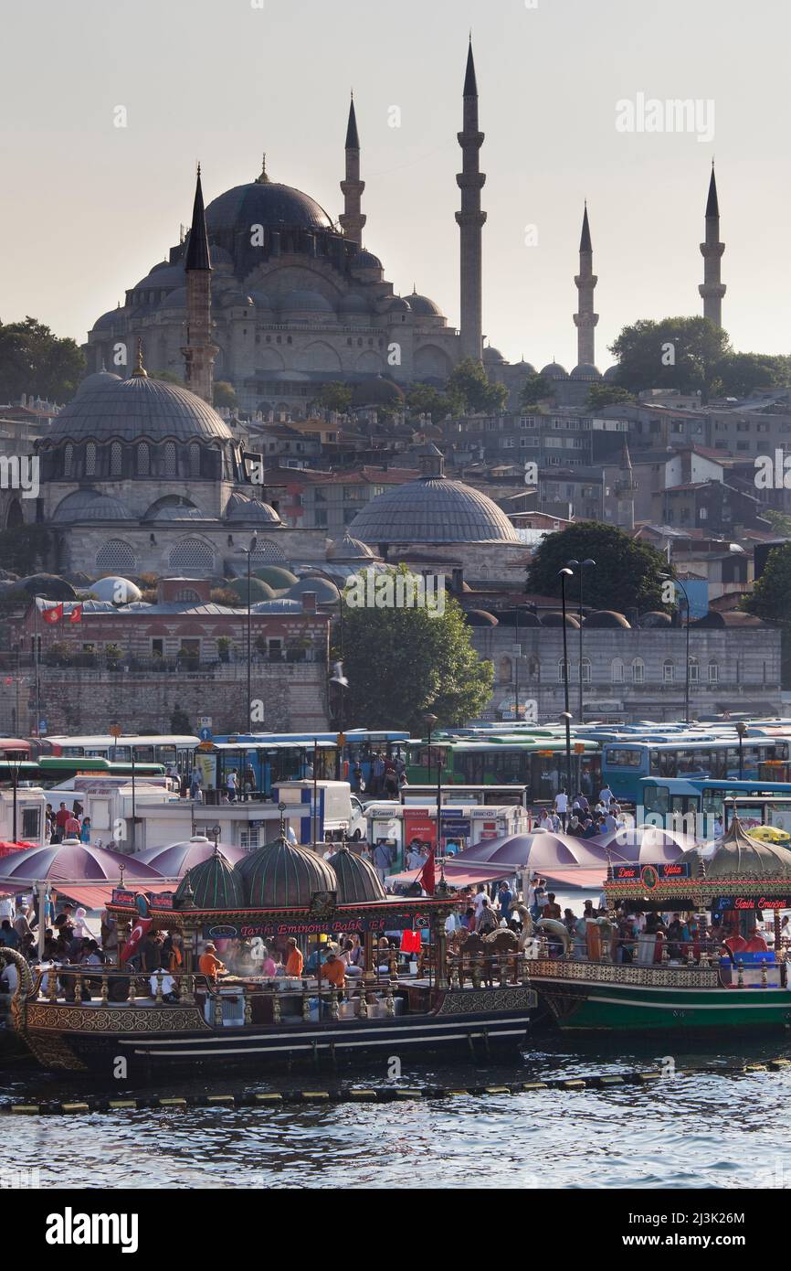 View of Sulumaniye Mosque, with Rustem Pasa Mosque in foreground, seen ...