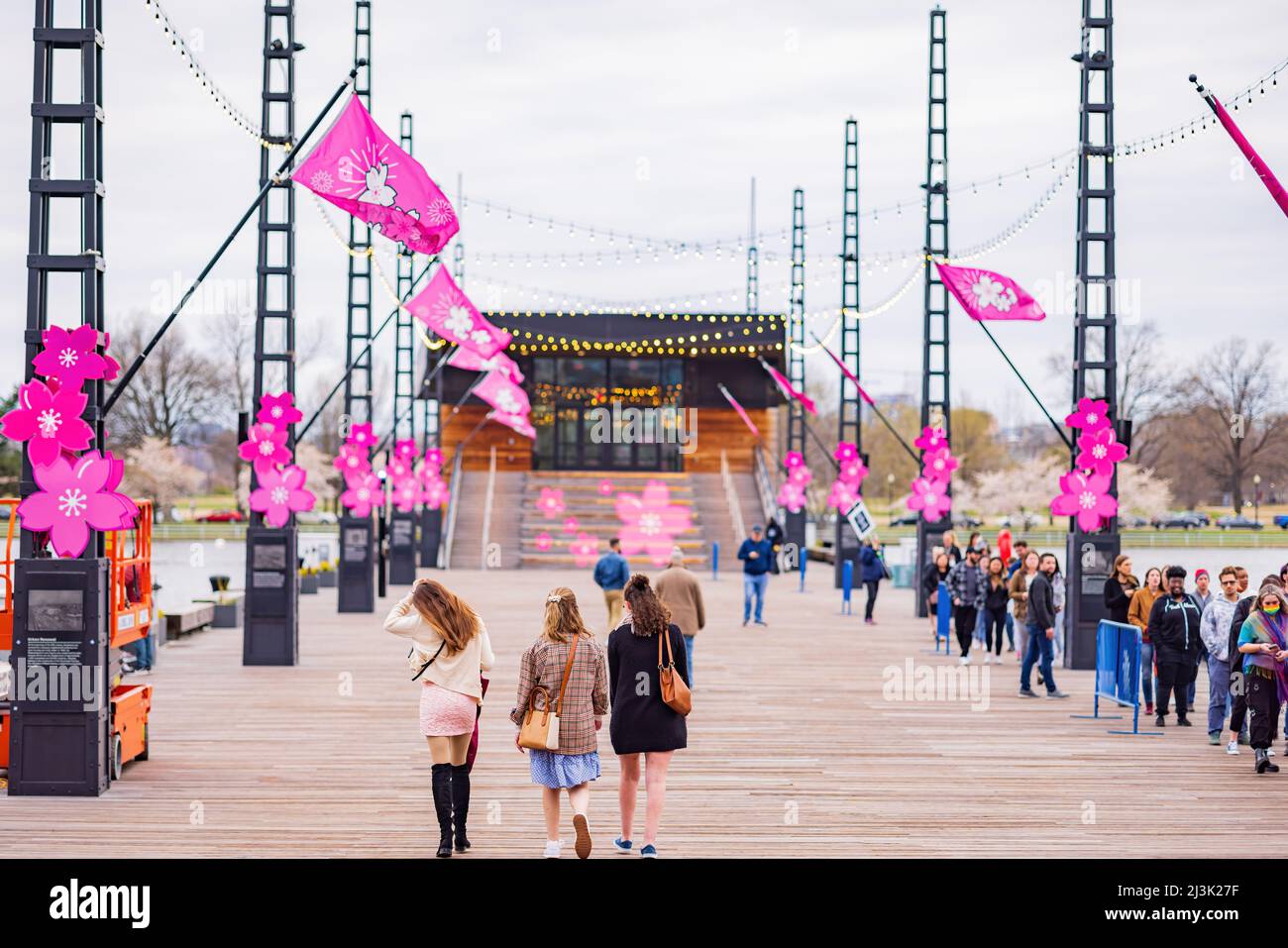Washington DC, MAR 30 2022 - People walking towards The Wharf ...