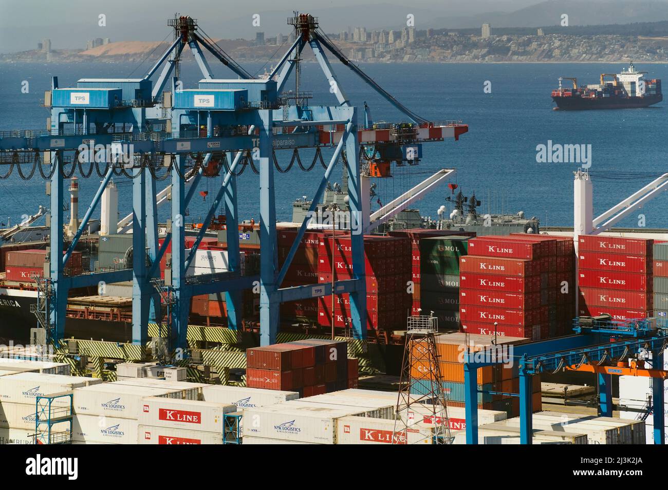 A modern container port in action, in Valparaiso, Chile.; Valparaiso ...