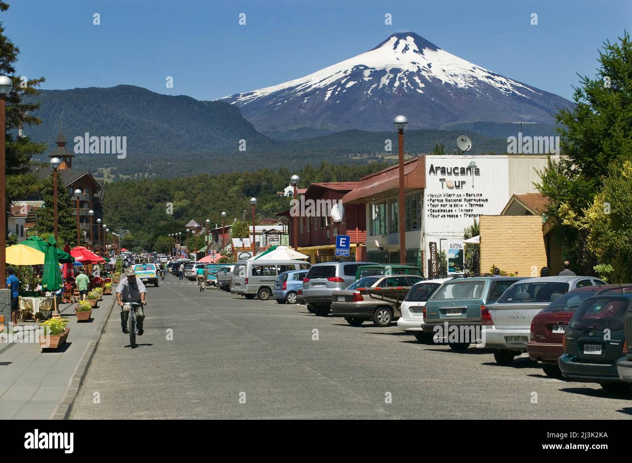 Volcan Villarrica, 2841m/9290ft, towers over downtown Pucon, Chile ...