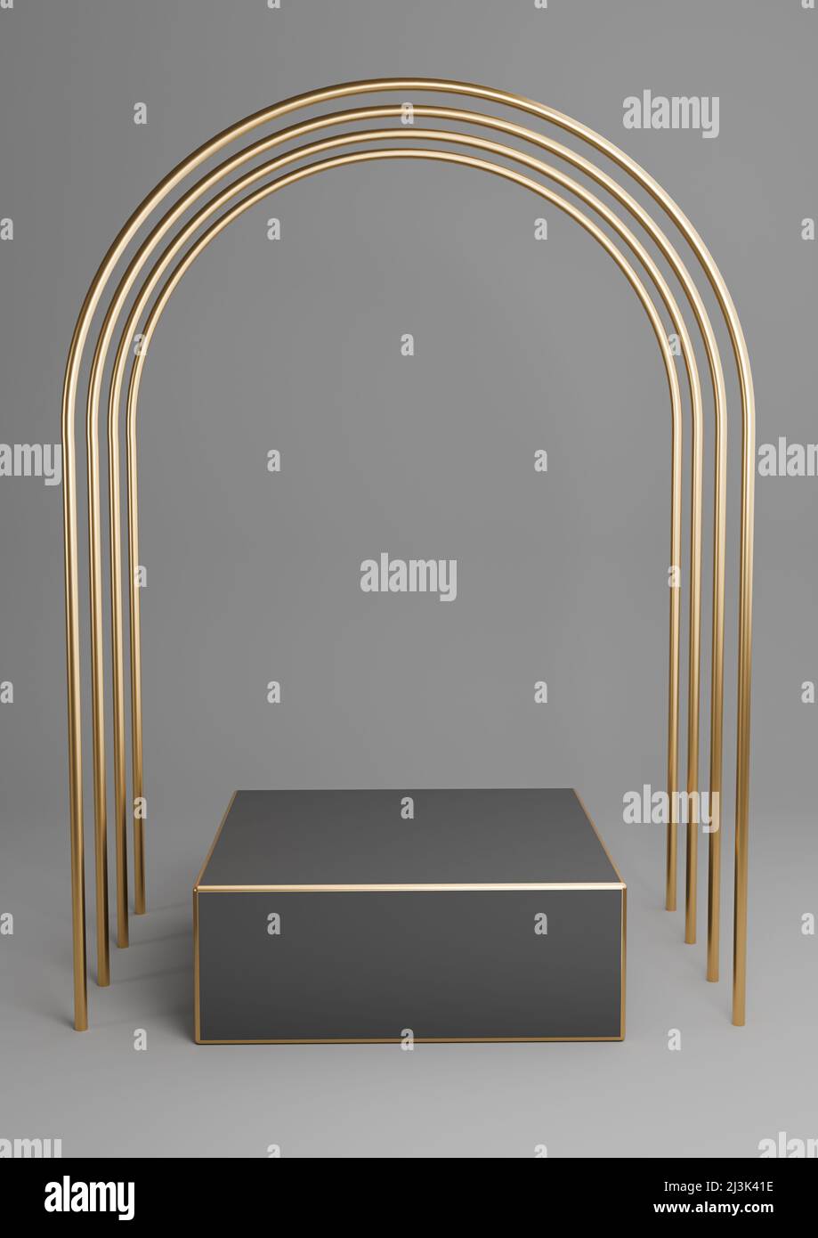 Dark graphite gray, black and white 3D rendering minimal product display cube podium or stand ...
