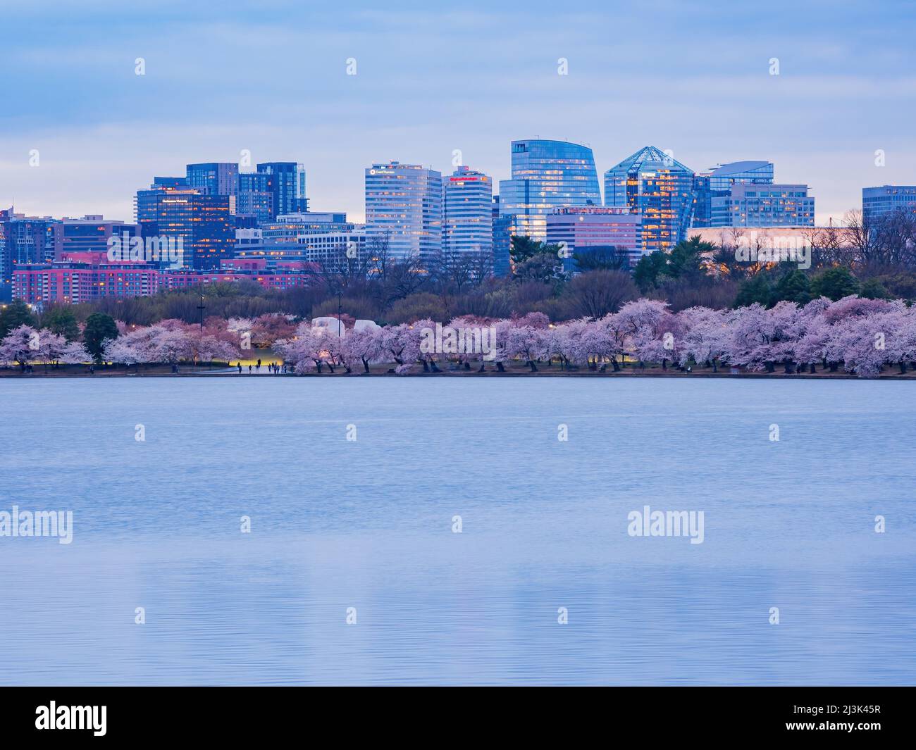 Washington DC, MAR 30 2022 - Beautiful sunset skyline of downtown with ...