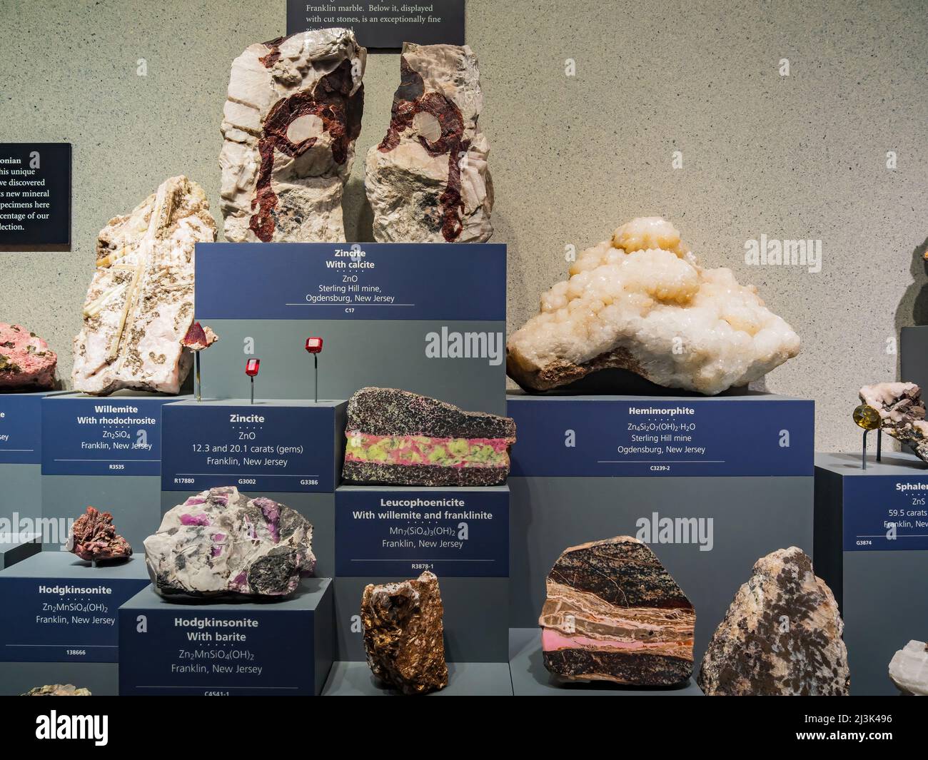 Washington DC, MAR 31 2022 - Close up shot of different mineral display ...