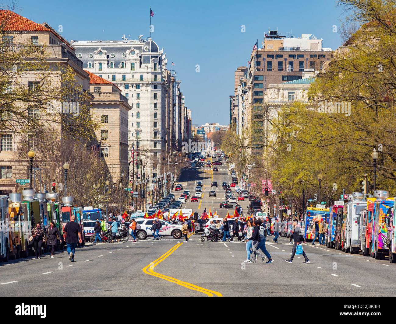 Washington DC, APR 2 2022 - People protest with flag walking in ...