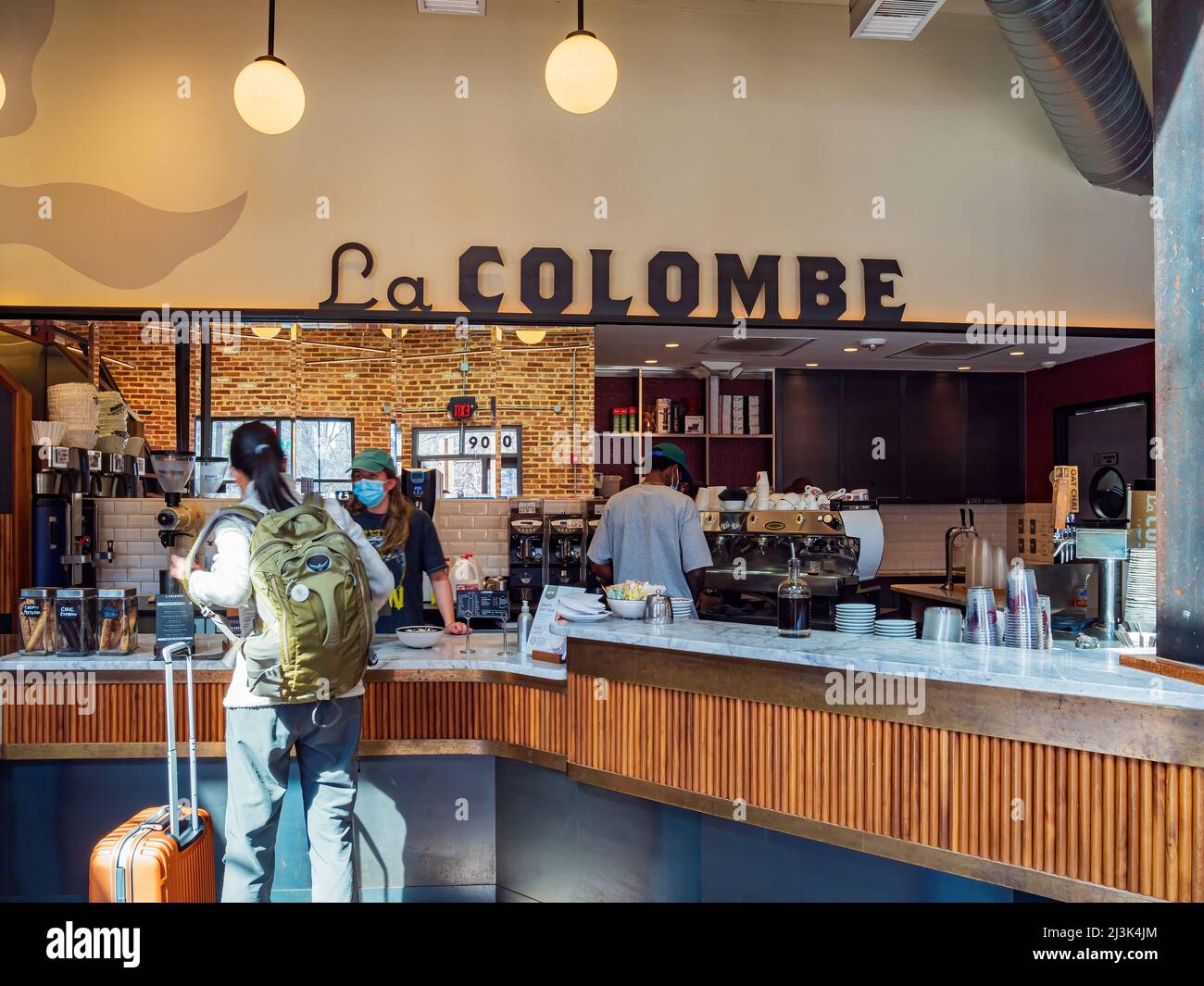 Washington DC, APR 4 2022 - Interior view of the La Colombe coffee shop ...