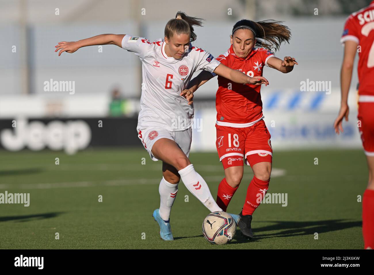 Olivia Moller Holdt (#6 Denmark) and Emma Xuereb (#18 Malta) during the ...