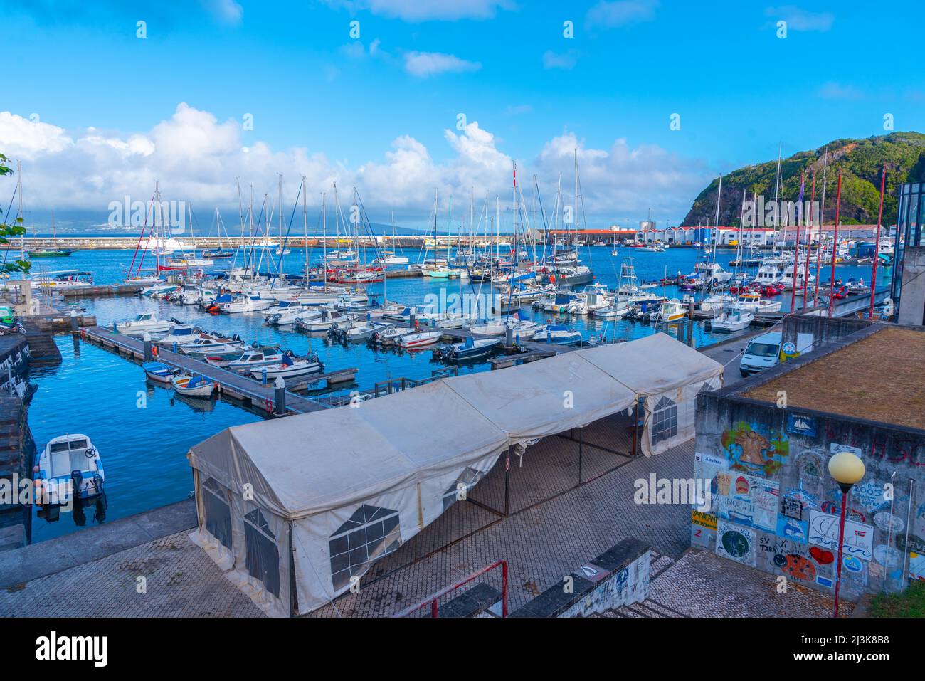 Horta, Portugal, June 28, 2021: Yachts mooring in the port of Horta ...