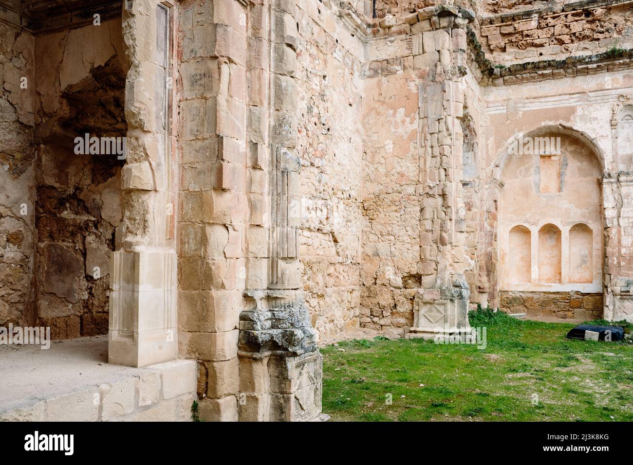 Ruins in rock of the structure of a church, with the detailed artistic ...