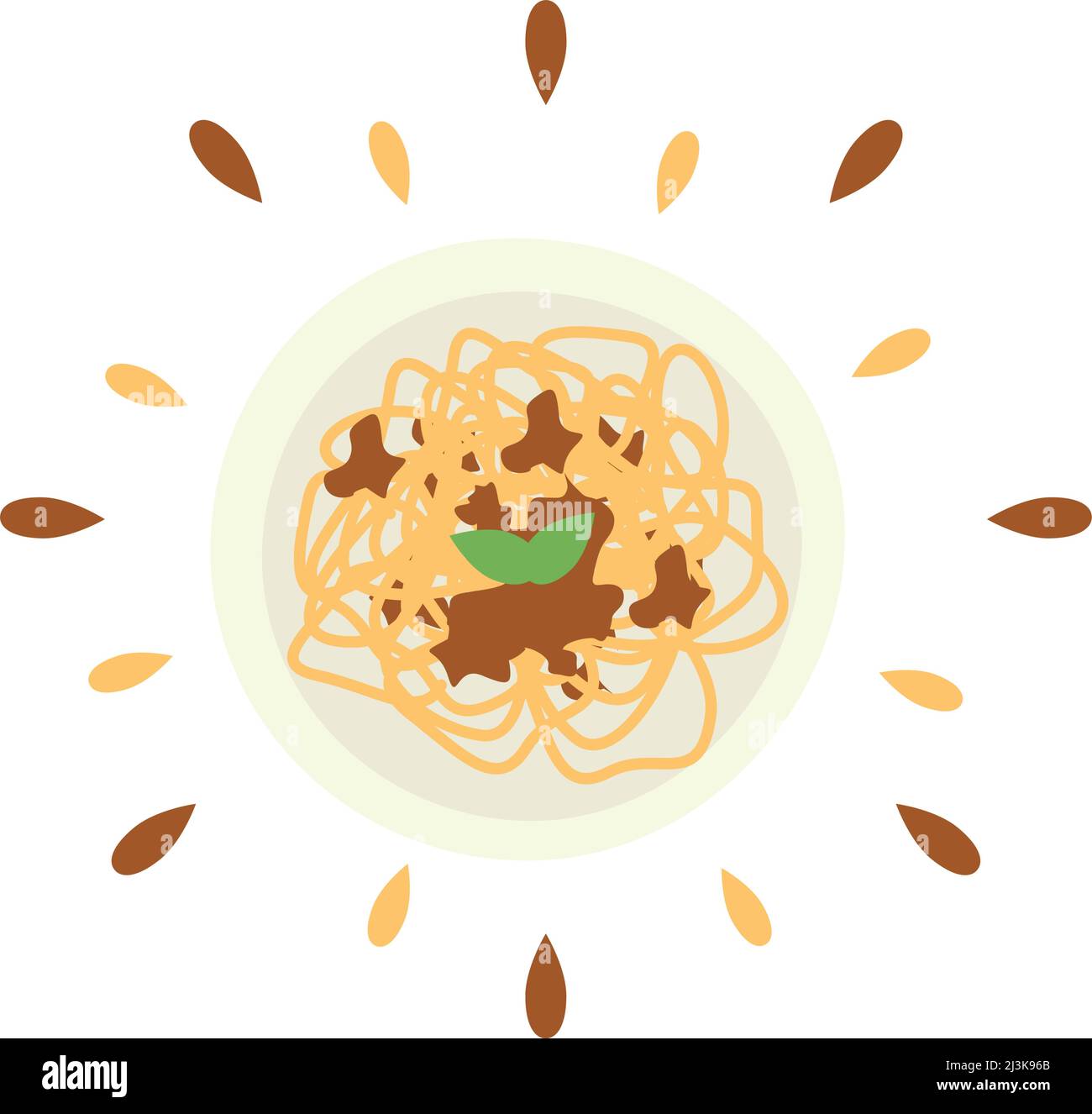 Abstract juicy spaghetti spaghetti icon with splashes isolated on white ...