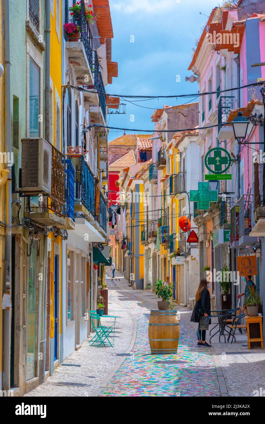 Setubal, Portugal, June 21, 2021: Narrow street of the old town at ...