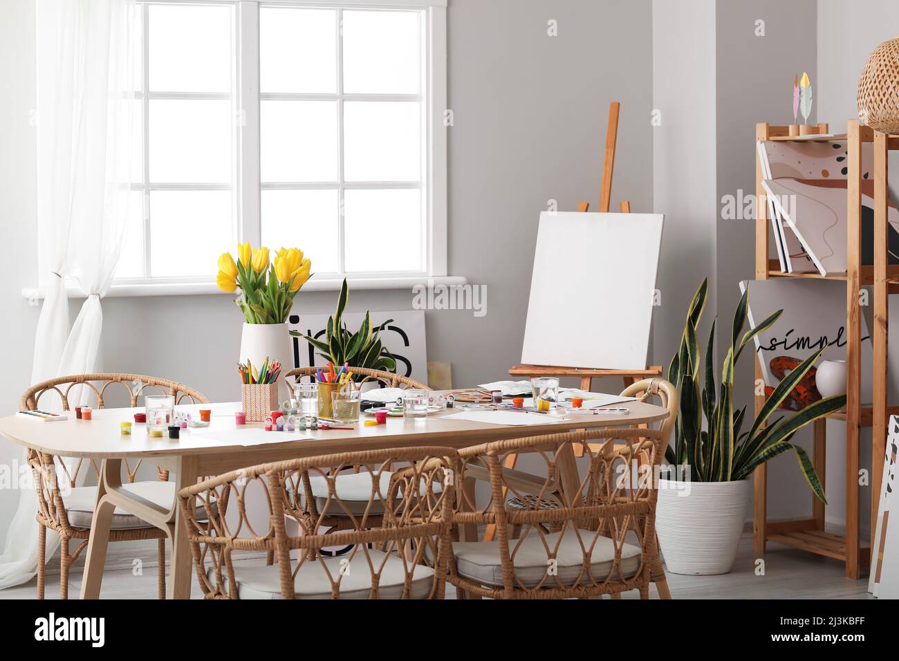 Interior of room prepared for master-class in art Stock Photo - Alamy