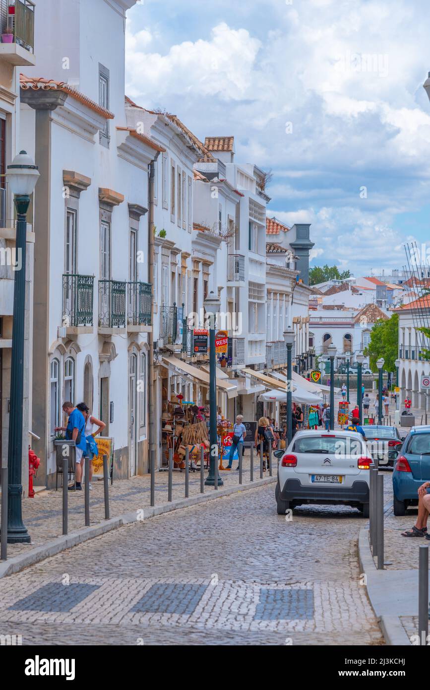 Tavira, Portugal, June 18, 2021: Commercial street of the old town at ...