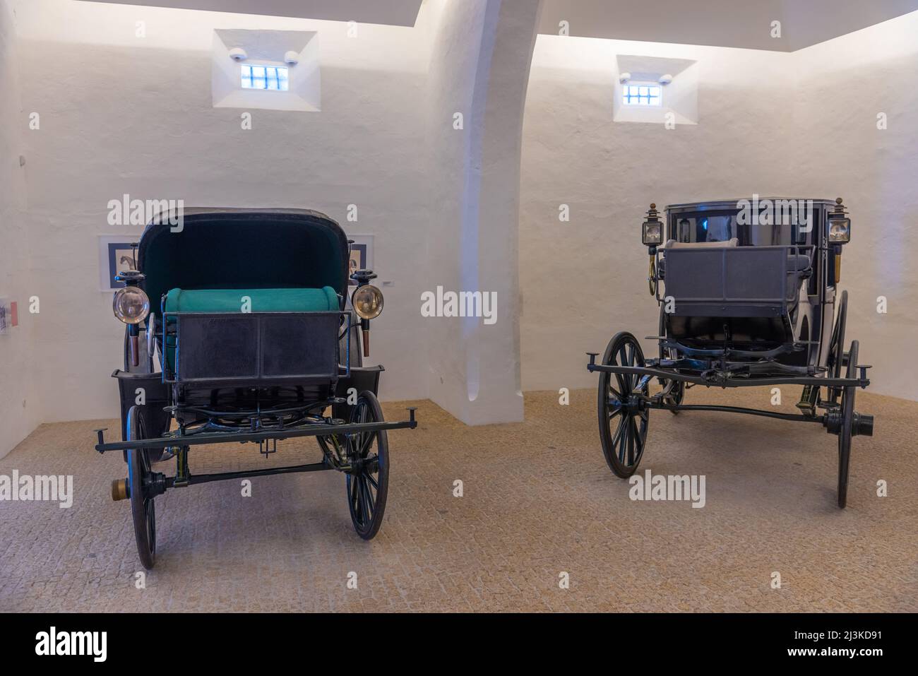 Evora, Portugal, June 15, 2021: Exposition of coaches and carriages in ... Evora, Portugal, June 15, 2021: Exposition of coaches and carriages in ...