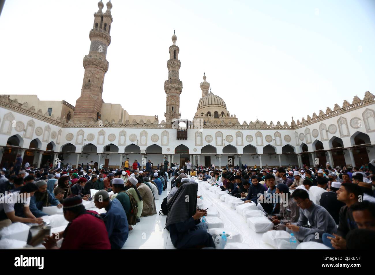 Cairo, Egypt. 8th Apr, 2022. Egyptian Muslims wait to have their iftar ...
