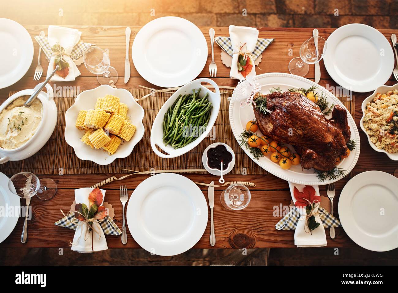 Remember to count your blessings. High angle shot of a dining table all ...