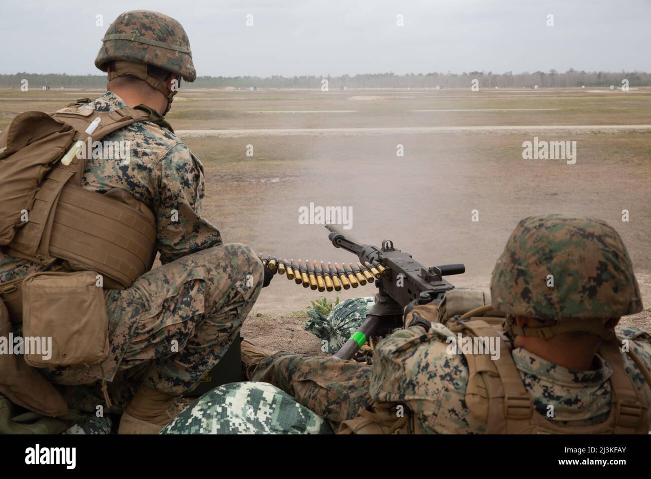 U.S. Marines with 2nd Low Altitude Air Defense Battalion fire an M2A1 ...