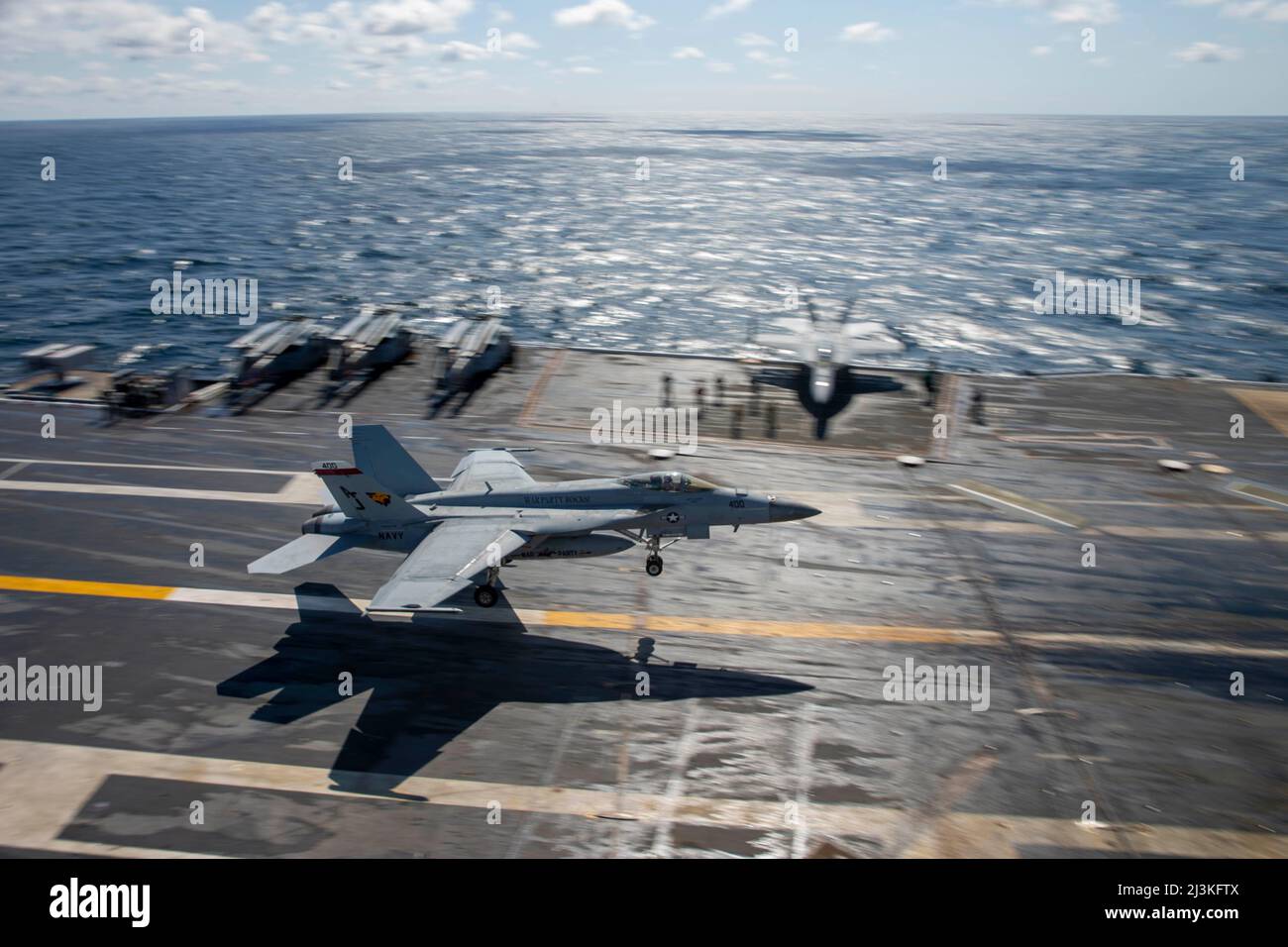 An F/A-18E Super Hornet, attached to the "Golden Warriors" of Strike ...