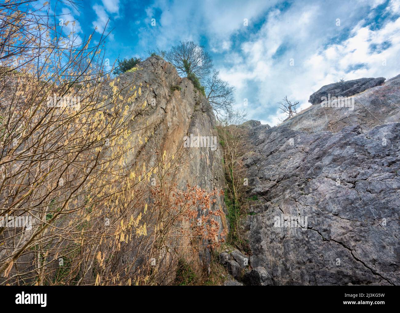 A large,impressive high limestone rock and cliff promontory,dramatic ...
