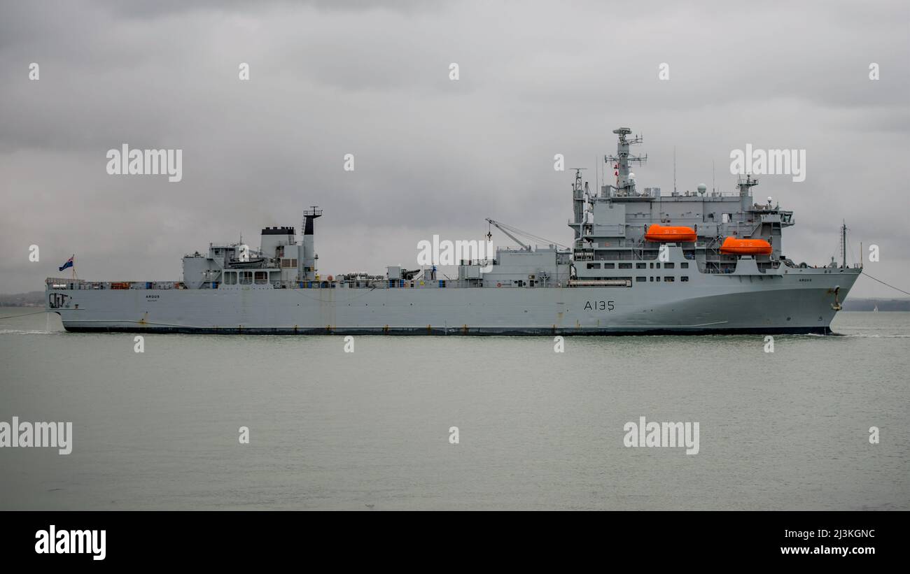 The Royal Fleet Auxiliary ship RFA Argus (A135) arrived at Portsmouth ...