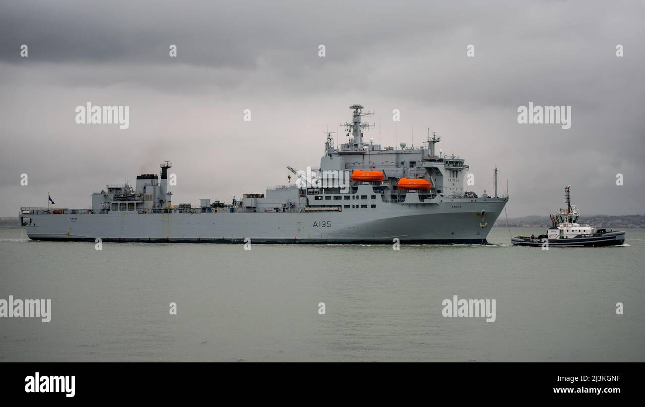 The Royal Fleet Auxiliary ship RFA Argus (A135) arrived at Portsmouth ...