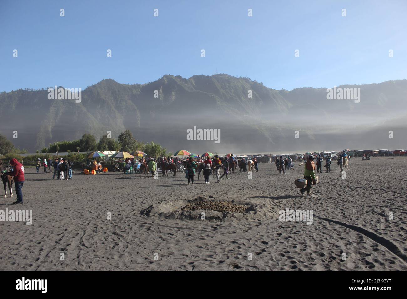 the atmosphere in the sea of sand of Mount Bromo in the Bromo Tengger ...