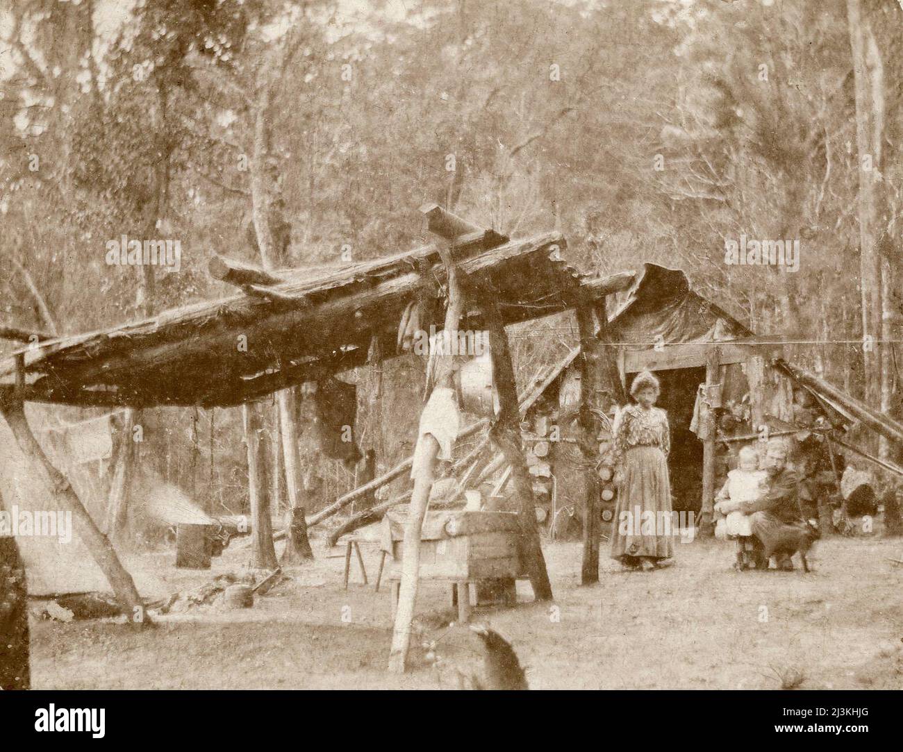 Early pioneers next to their Bark Hut in the Northern Rivers in ...