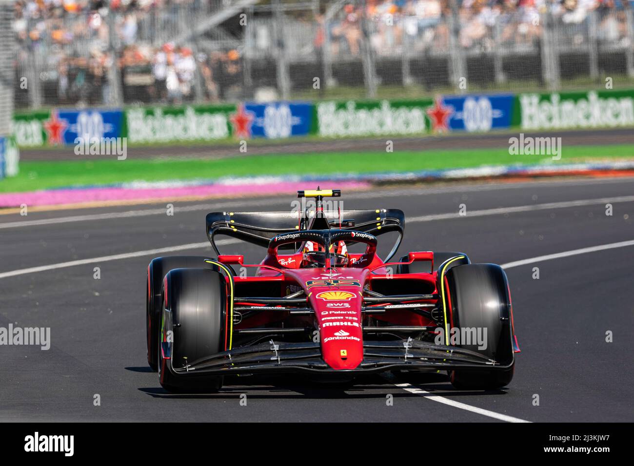 Melbourne, Australia. 08th Apr, 2022. Carlos Sainz of Spain drives the ...